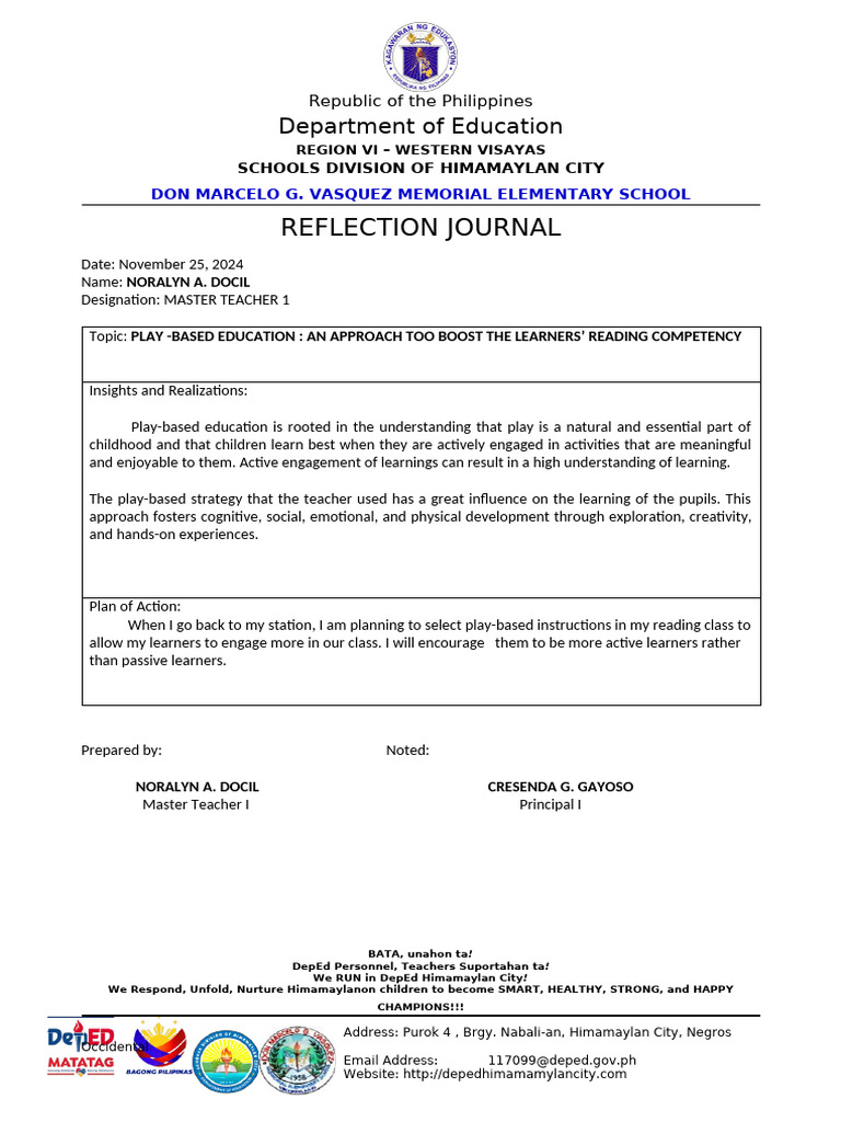 teacher-reflection-journal | PDF | Learning | Reading Comprehension