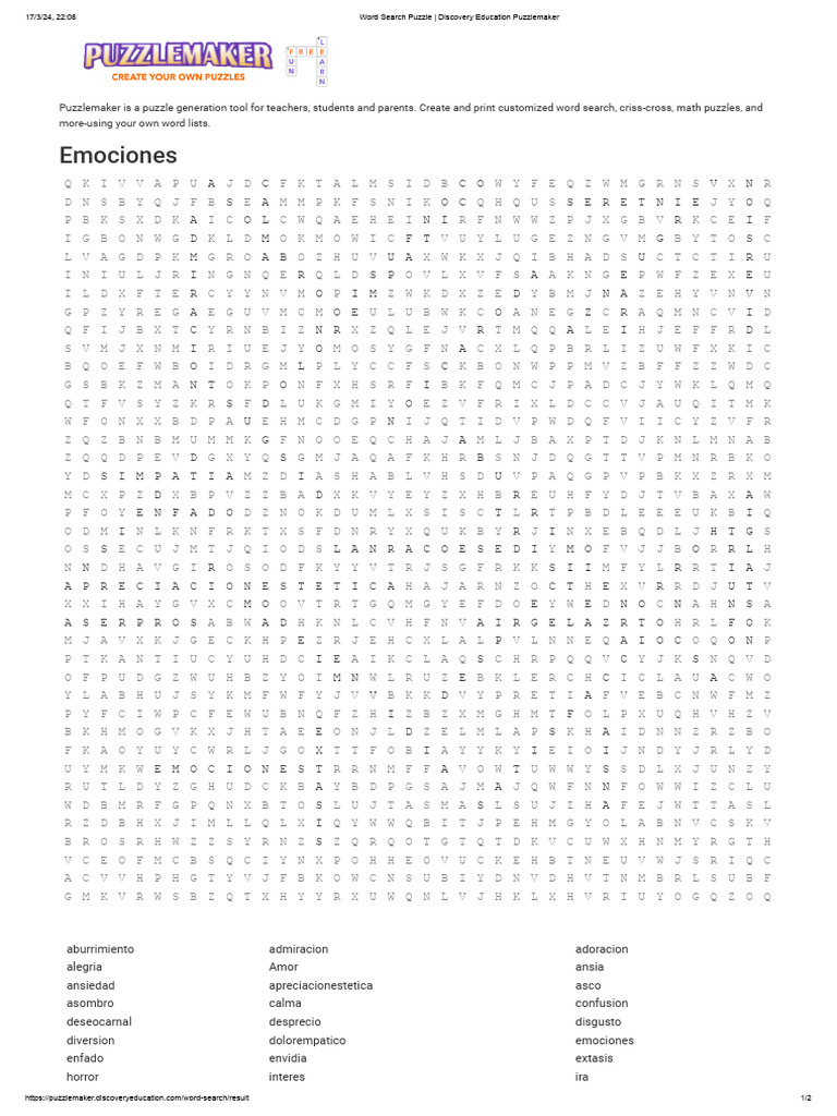 Las Emociones Sopa de Letra 2 Respuestas | PDF | Las emociones | Sicología