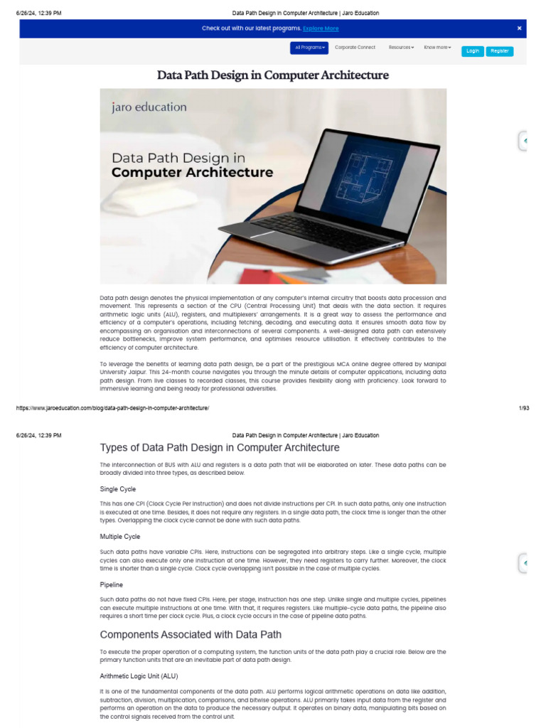 Data Path Design in Computer Architecture - Jaro Education | PDF ...
