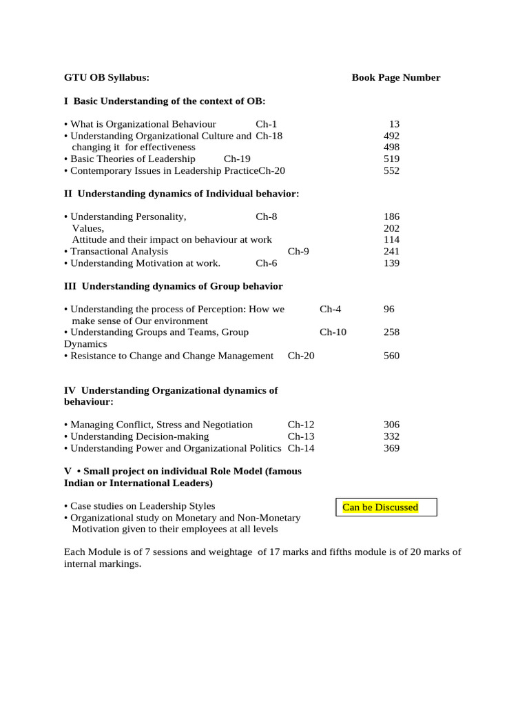 GTU Organizational Behavior Syllabus | PDF