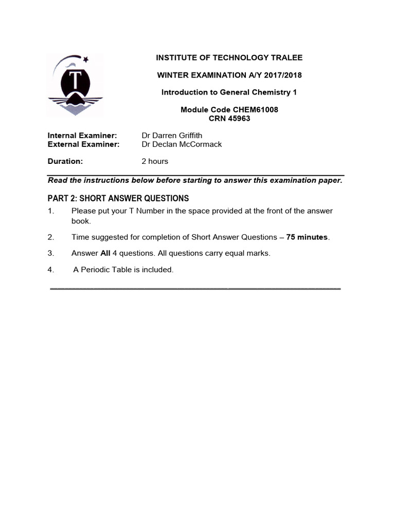Winter Exam: Intro to General Chemistry | PDF | Ozone | Reaction Rate