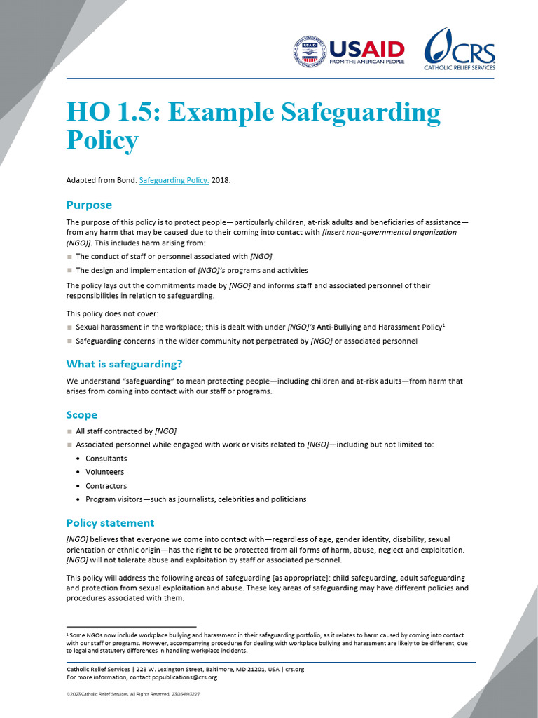 Ho 1.5 Example Safeguarding Policy | PDF | Non Governmental ...