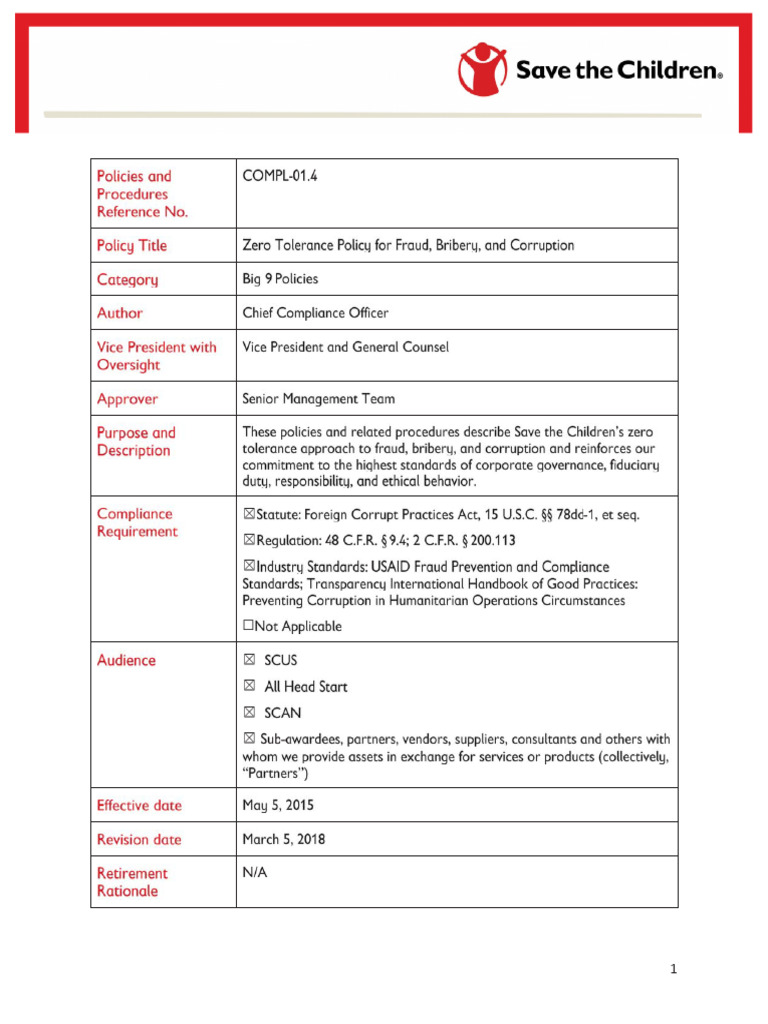 Zero Tolerance Fraud Policy 2018 | PDF | Corruption | Bribery