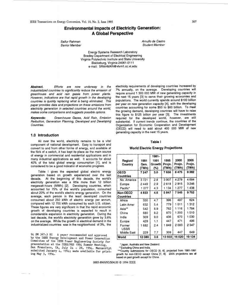 Environmental Impact of Global Electricity Generation | PDF | Coal ...