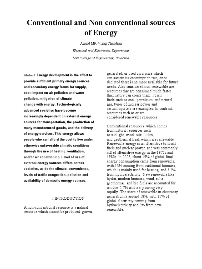 Conventional and Non Conventional Sources of Energy | Download Free PDF ...