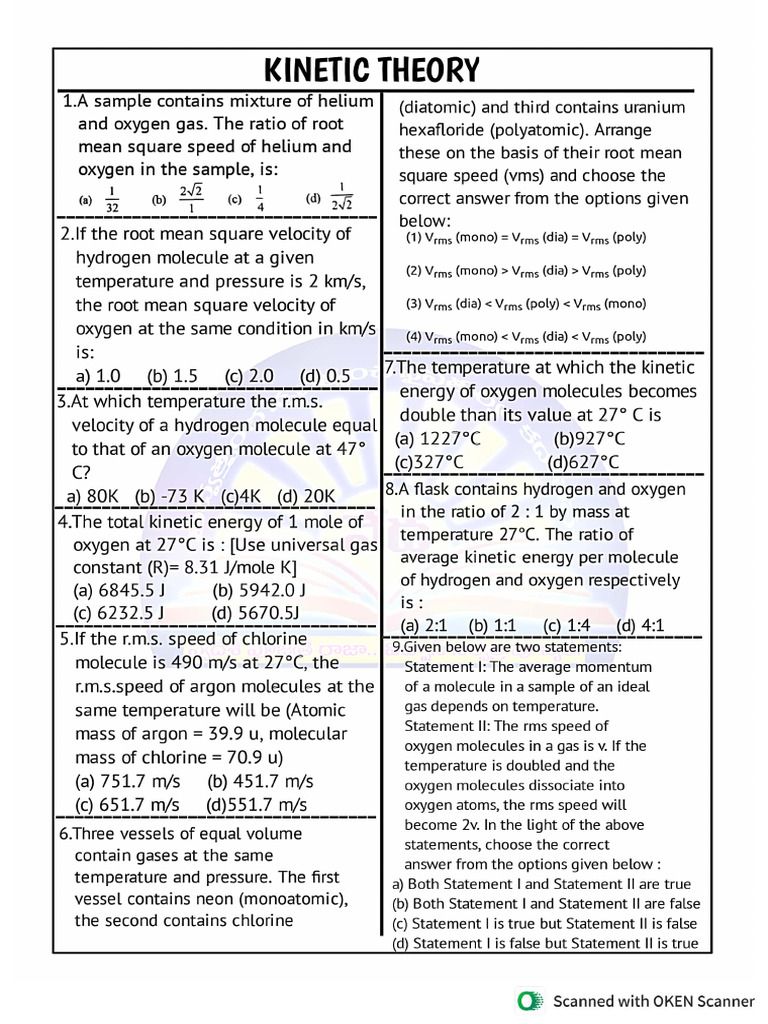 Kinetic Theory Pyqs | PDF