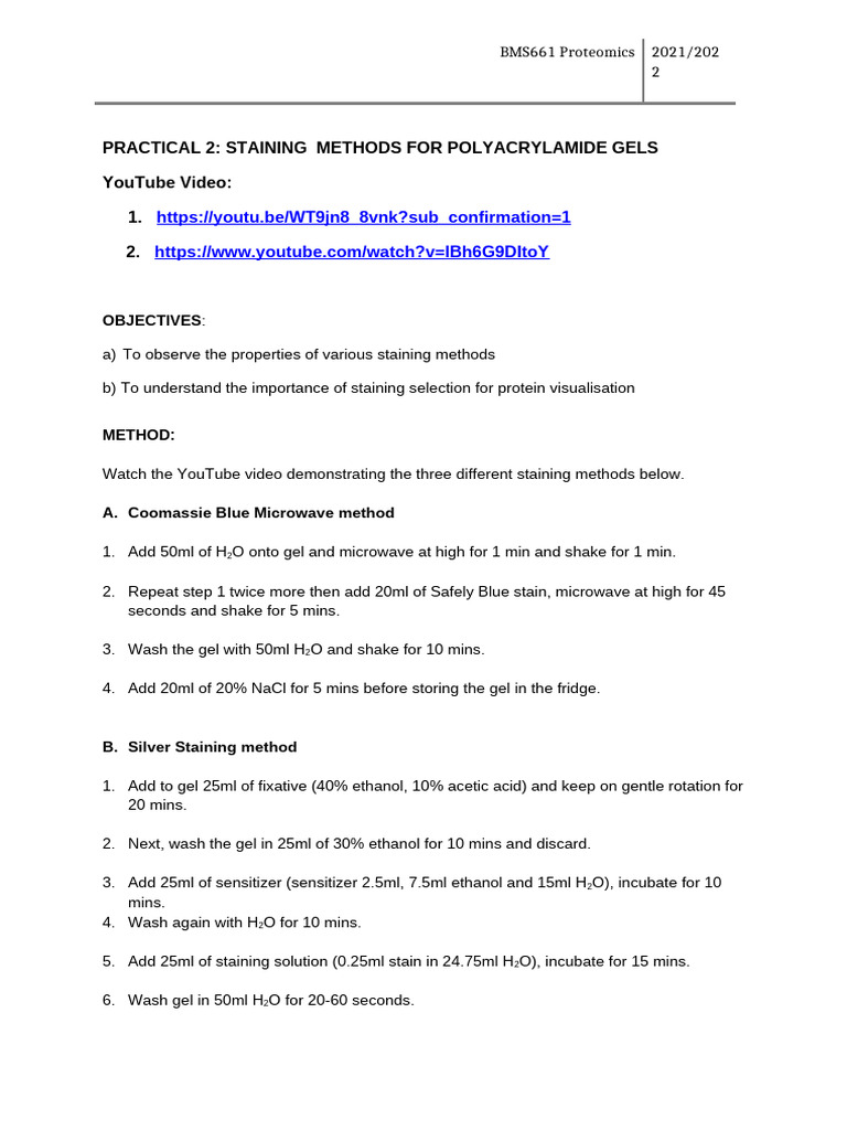ODL Practical 2 2021 - 2022 | PDF | Staining | Macromolecules