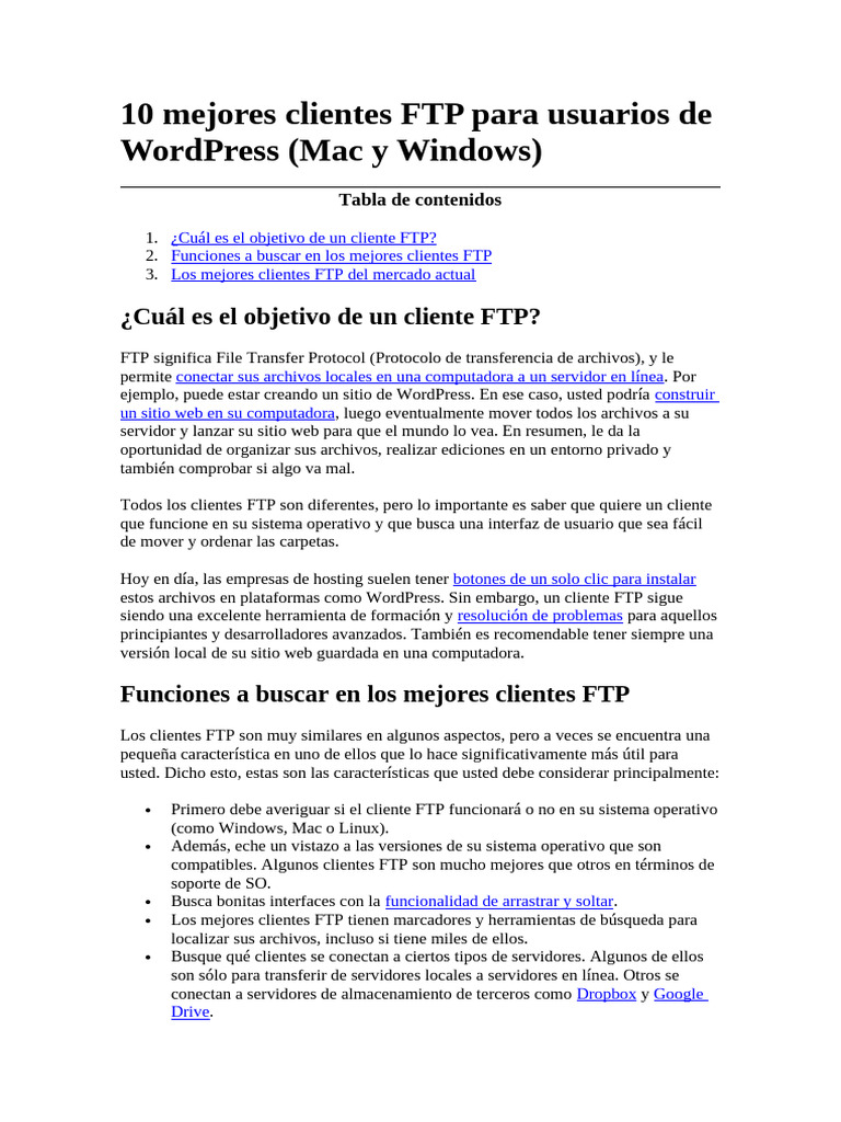 10 Mejores Clientes FTP para Usuarios de WordPress | PDF | Protocolo de ...