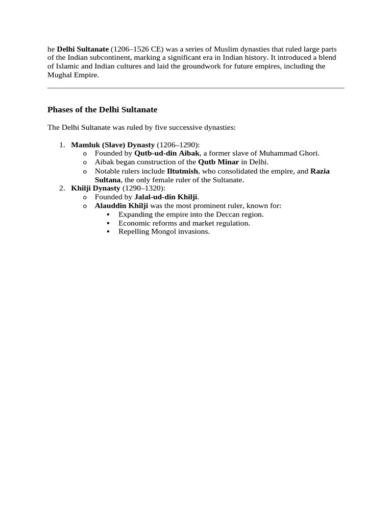 Overview of the Delhi Sultanate Dynasties | PDF