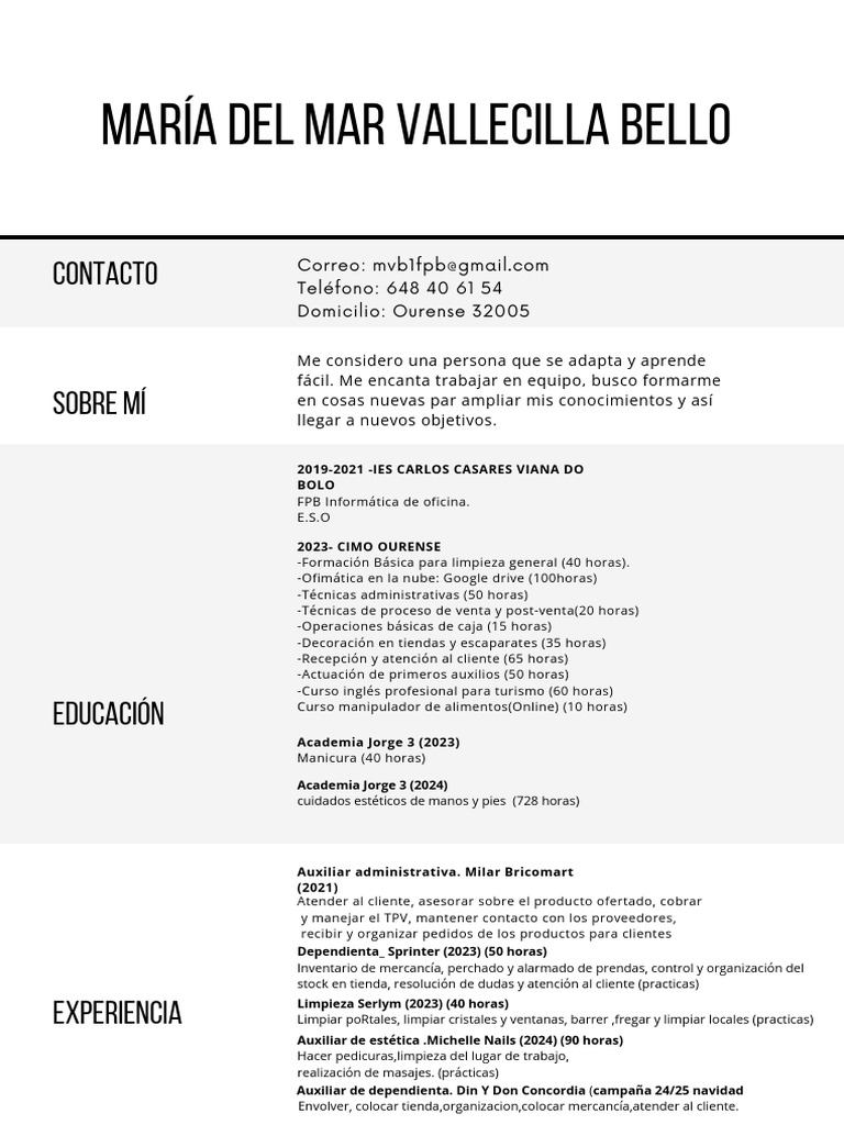 Perfil Profesional de María Vallecilla | PDF