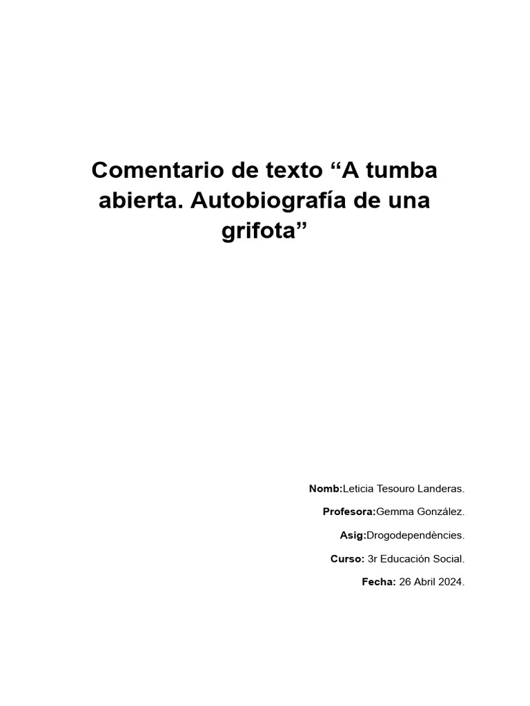 Comentario de lectura , Libro A tumba abierta | PDF