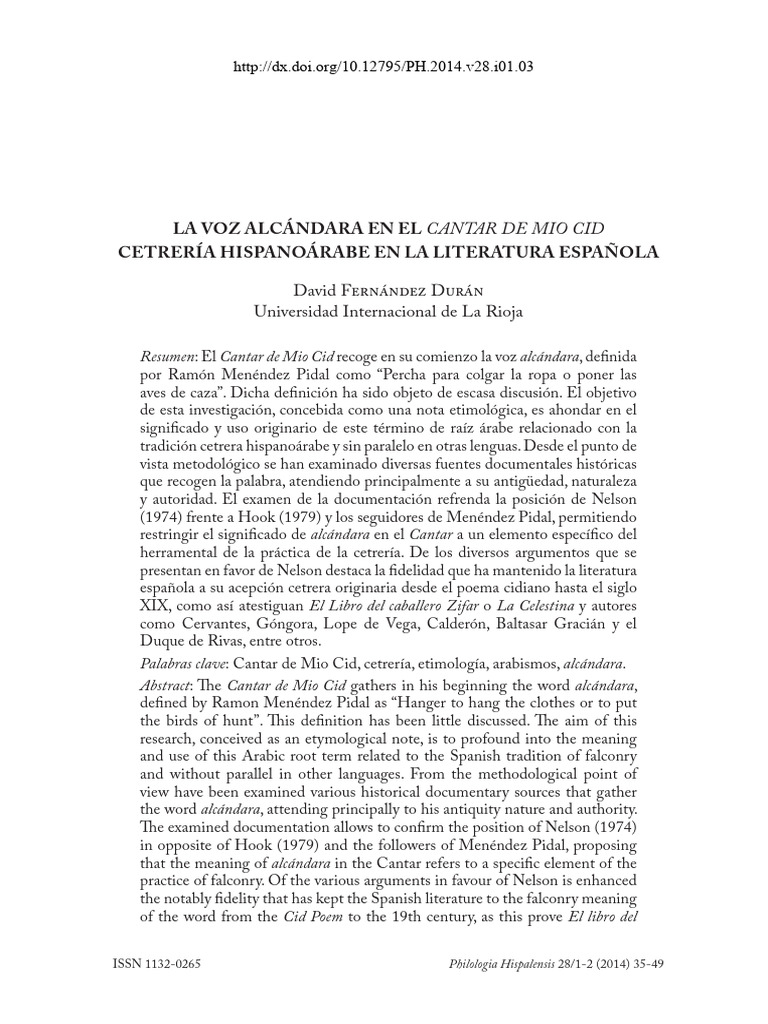 Alcandara en El Cantar de Mío Cid | PDF | Cetrería