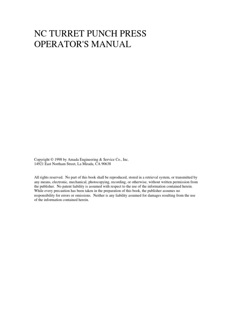 NC Turret Punch Press Operators Manual | PDF | Clutch | Numerical Control