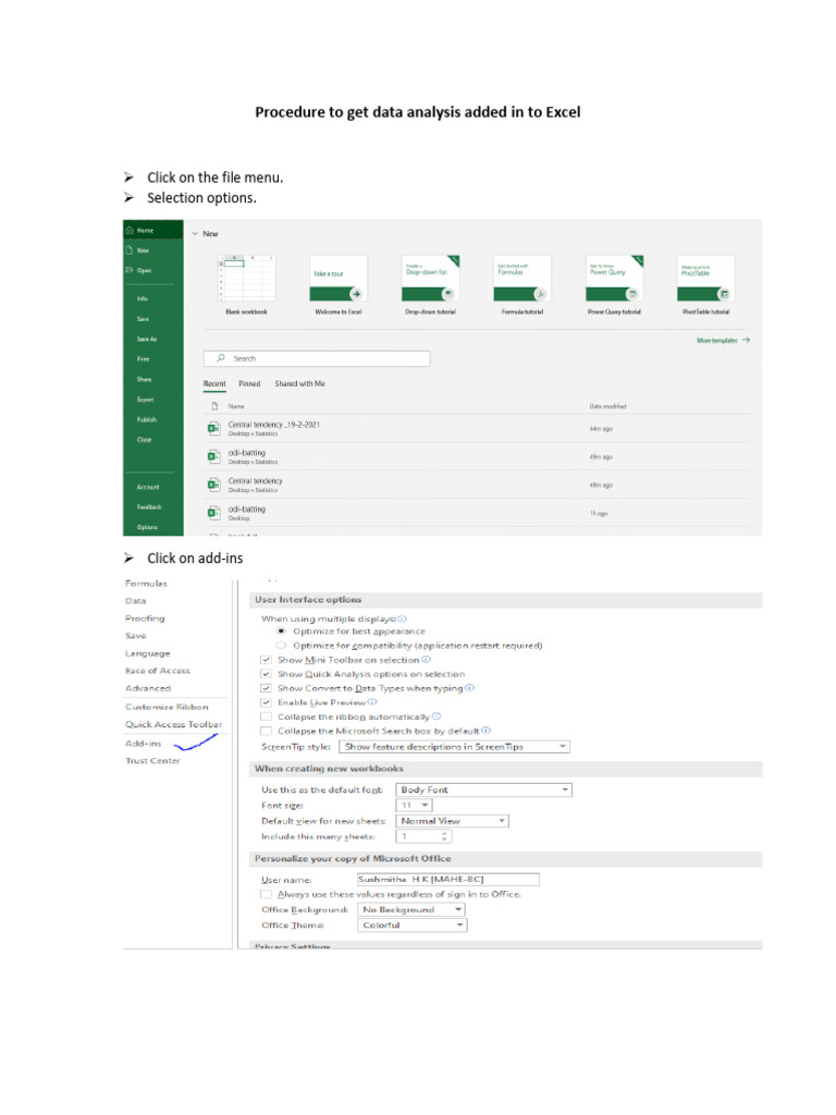 Procedure to get data analysis added in to Excel | PDF