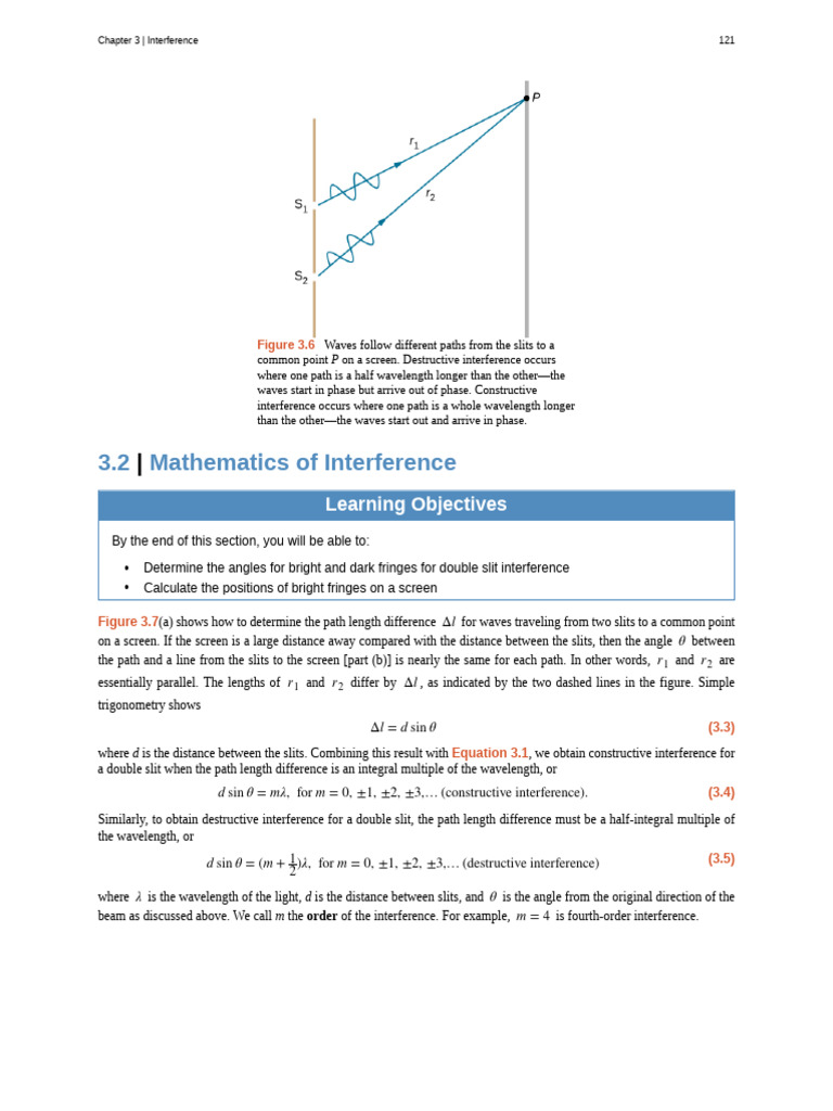 UP3 - 3.2. Mathematics of Interference - pg121-124 | PDF | Wavelength ...
