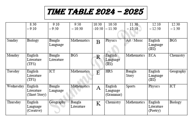 Time Table 2024 -2025 | PDF