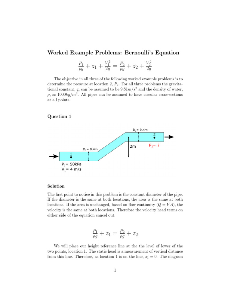 Bernoulli's Equation Worked Examples | PDF | Classical Mechanics | Liquids