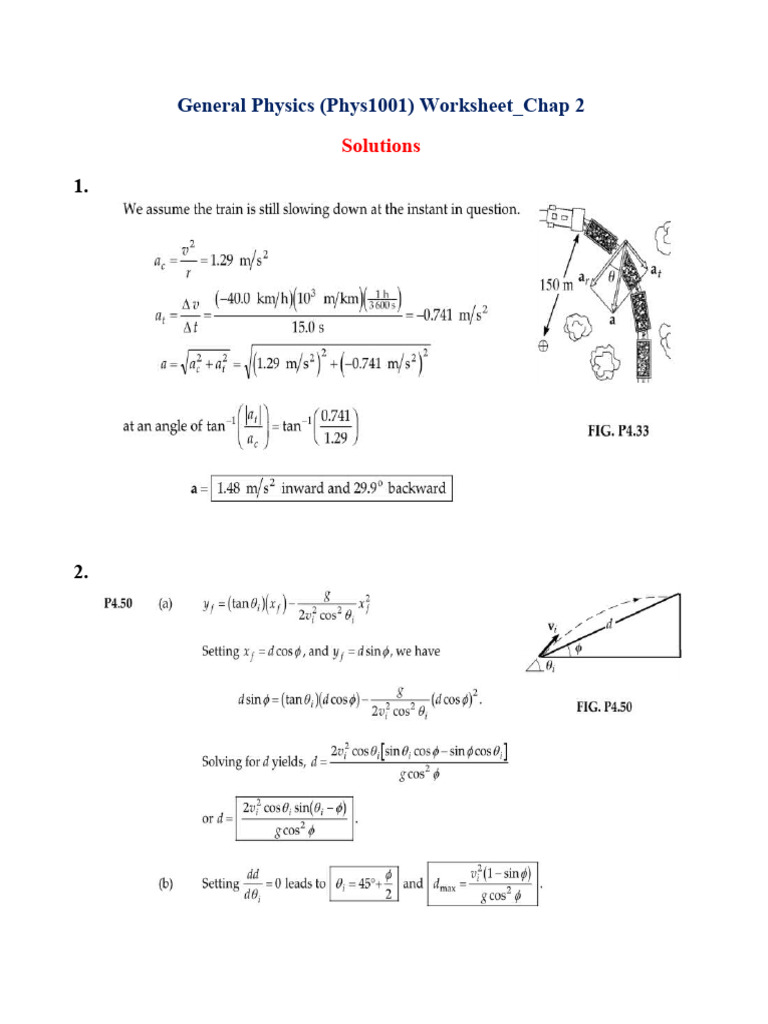 Physics Worksheet 1 (Chapter 2, Solutions) | PDF