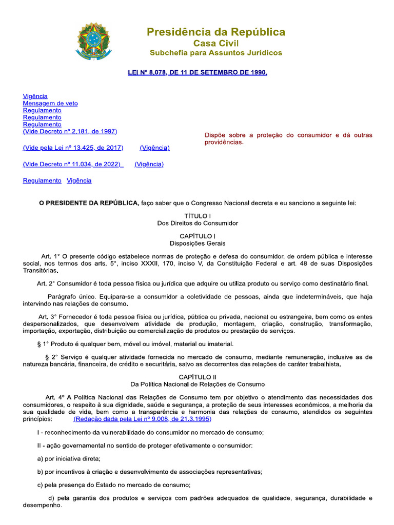 Lei Federal n8.078-1990 | PDF