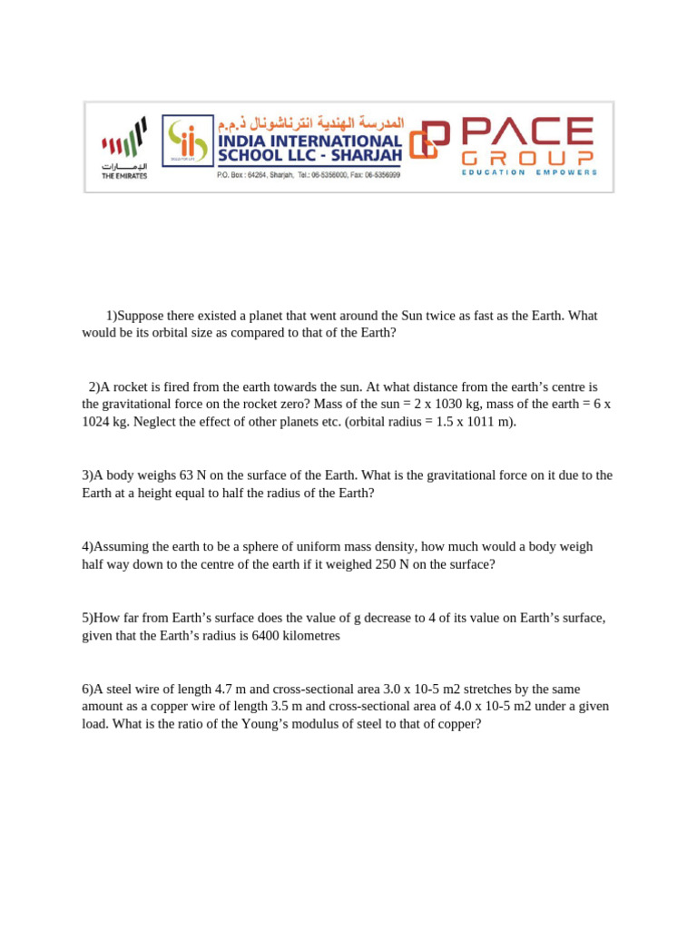 NUMERICALS | PDF | Earth | Mass