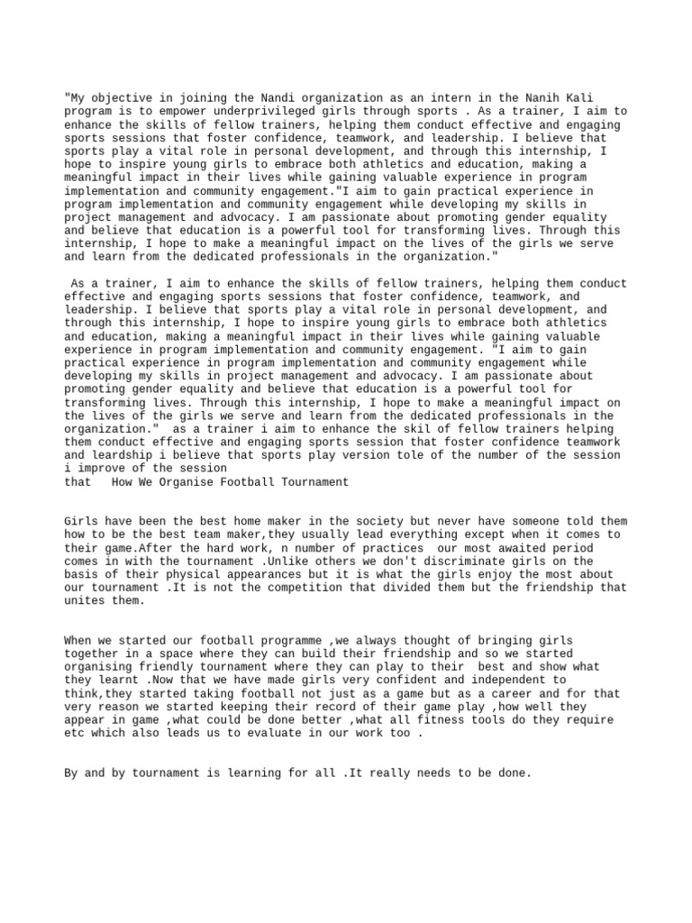 intership objective | PDF | Sports | Social Psychology intership objective | PDF | Sports | Social Psychology