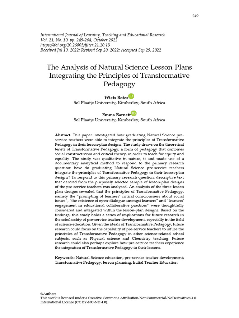 The Analysis of Natural Science Lesson-Plans Integ | PDF | Lesson Plan ...