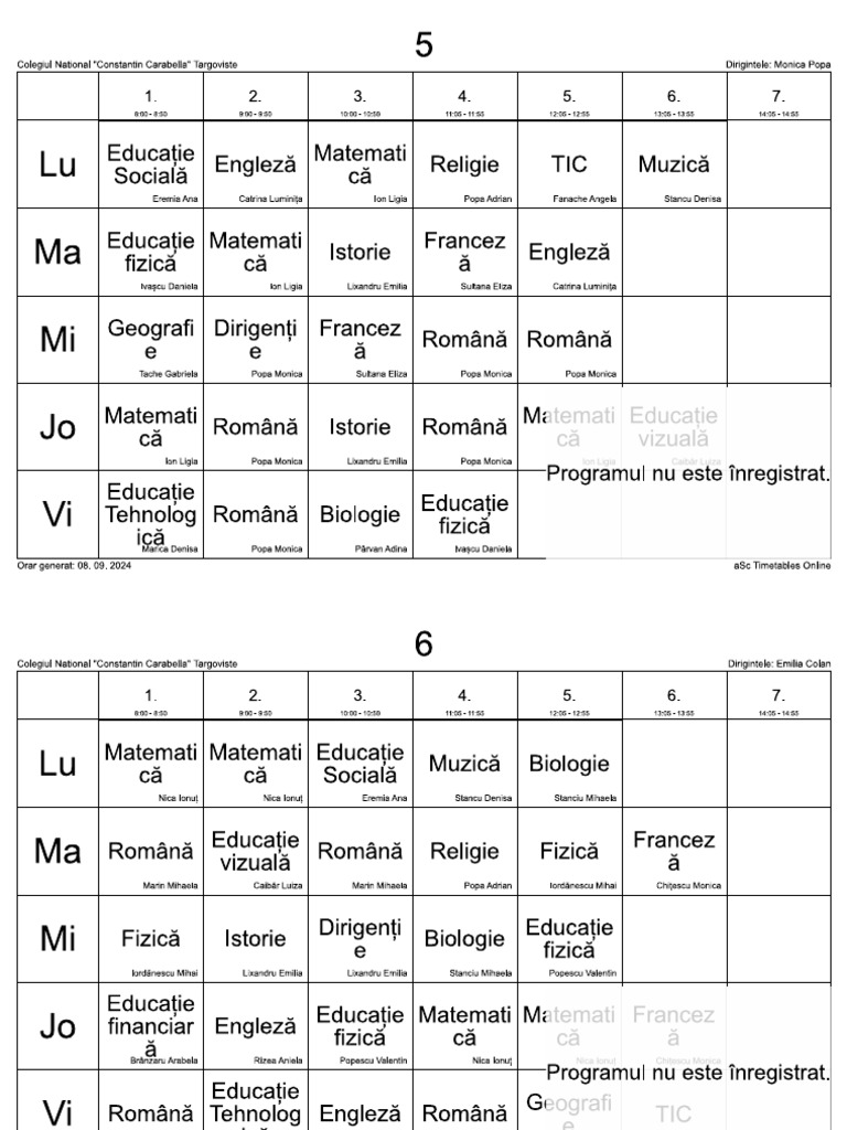 orar clase 2024-2025 | PDF