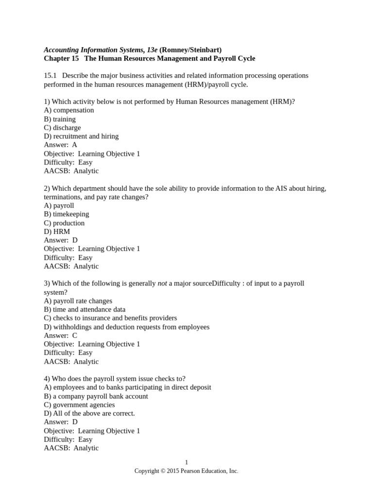 AIS - The Human Resources Management and Payroll Cycle Test Bank | PDF ...
