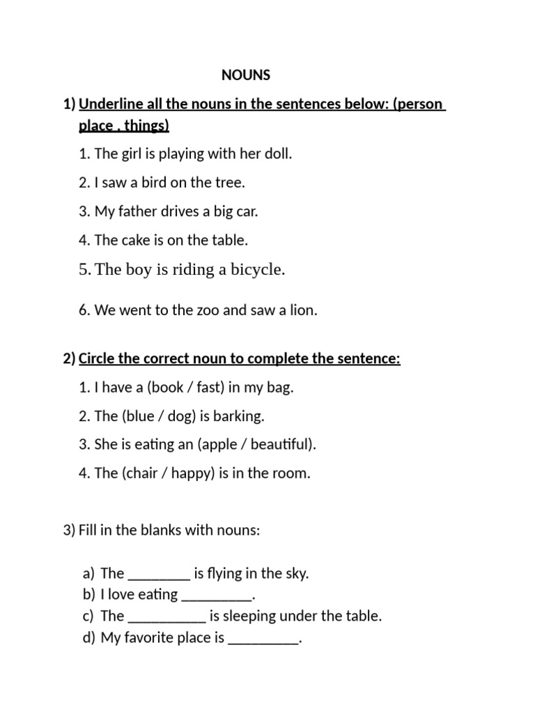 Underline The Nouns | PDF