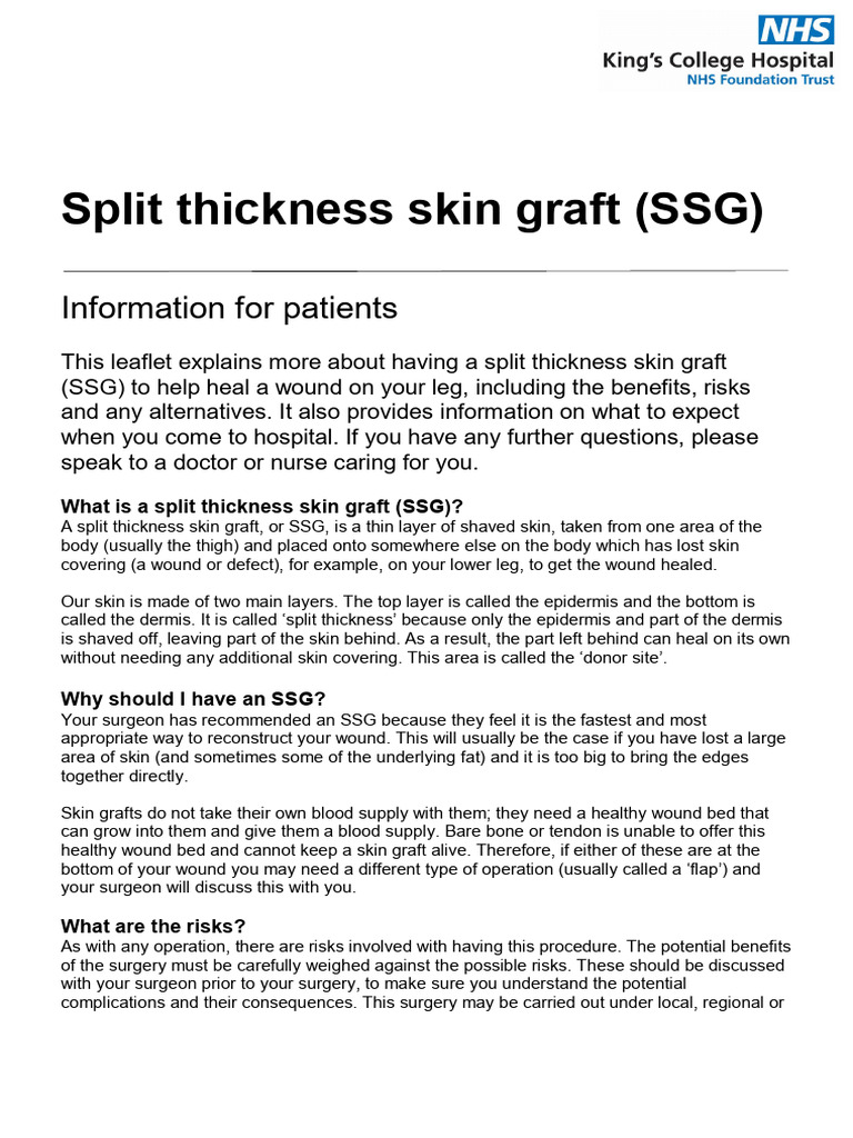 PL 900.1 Split Thickness Skin Graft SSG | PDF | Wound | Surgery