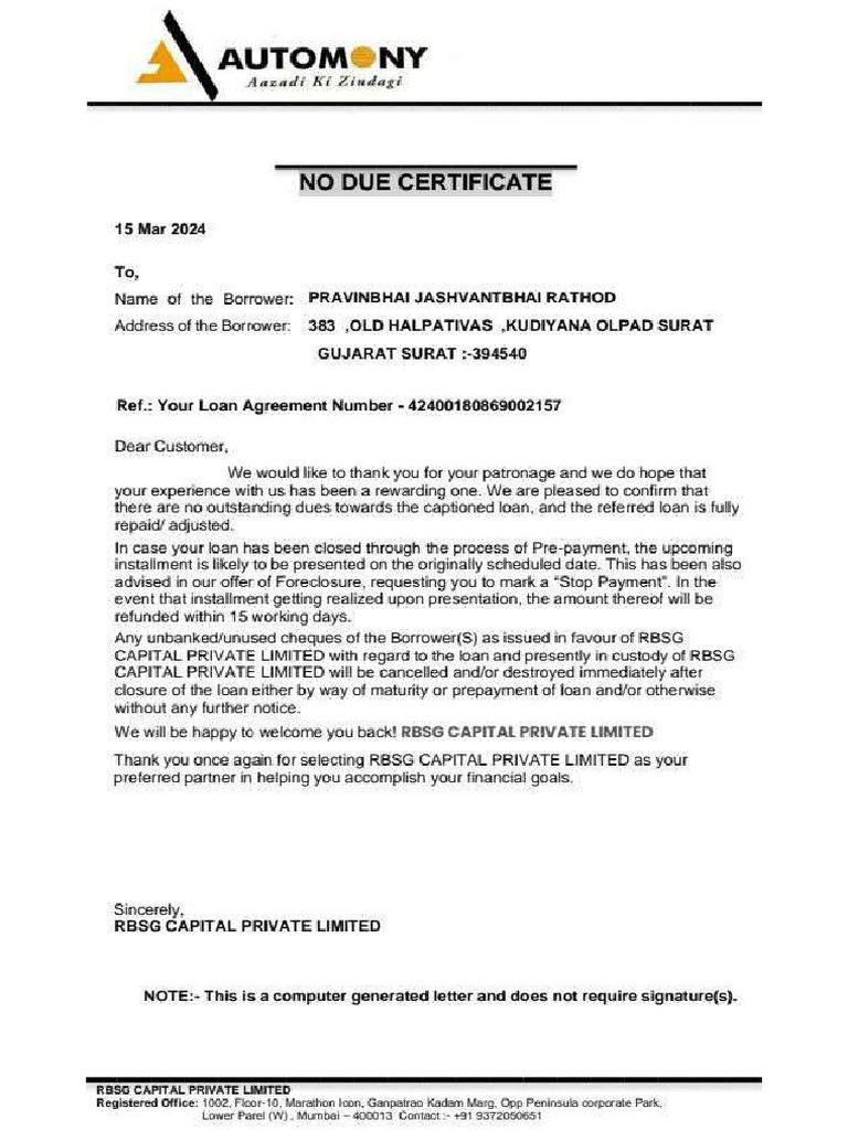 lOAN NOC | PDF