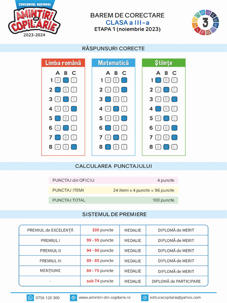 BAREM Amintiri Din Copilarie - Etapa 1 (2023-2024) Clasa 3 | PDF