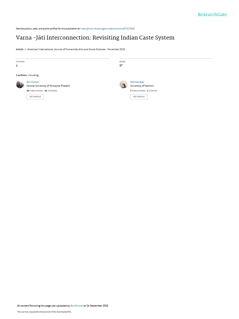 Varna - Jati Interconnection-Revisiting Indian Caste System | PDF ...