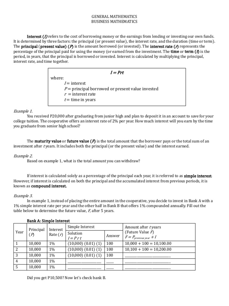 Gen-Math-Simple-and-Compound-Interest | PDF | Interest | Present Value