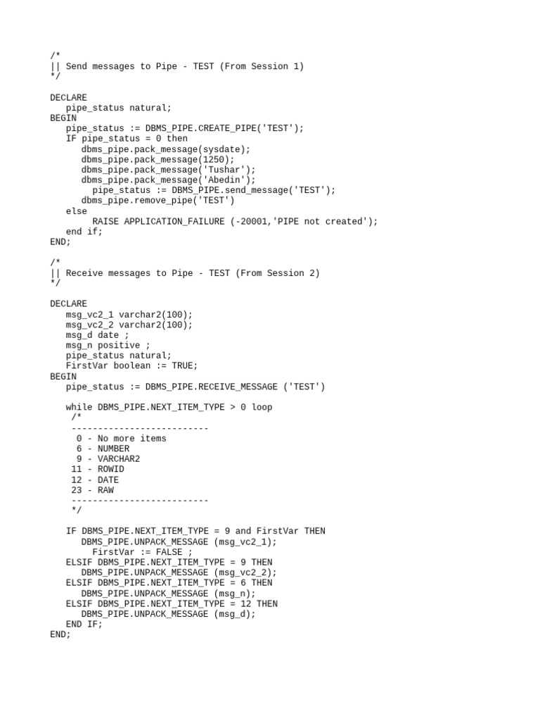 Dbms Pipe Example | PDF
