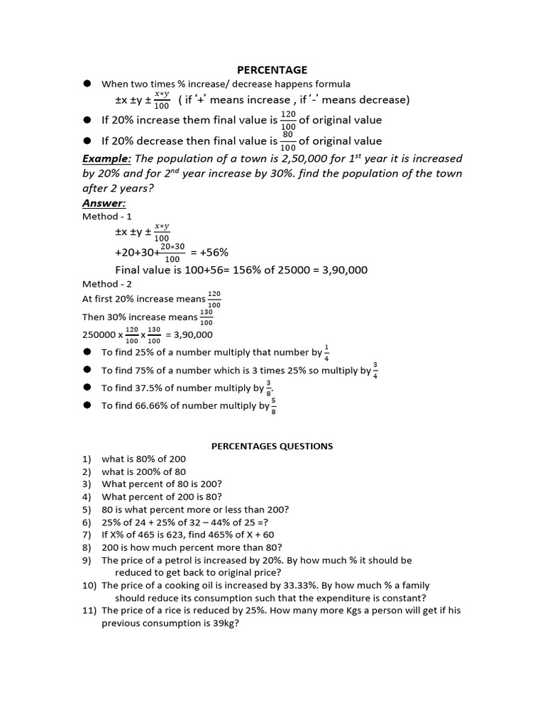 Percentage Practice Questions | PDF | Percentage | Consumption (Economics)