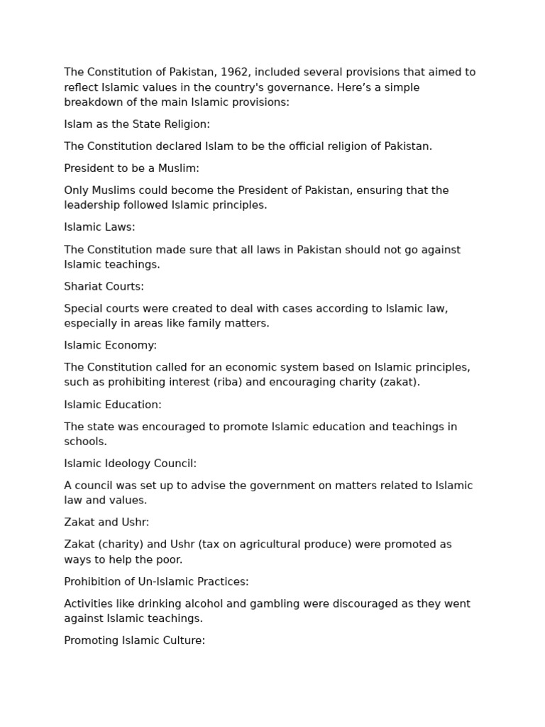 Islamic Provisions in Pakistan's 1962 Constitution | PDF