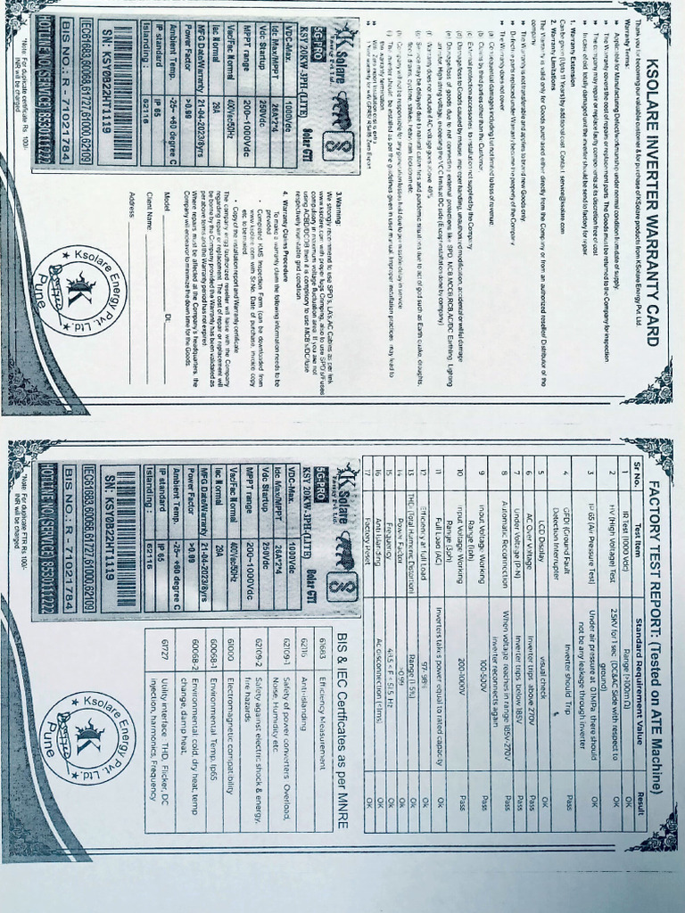 Inverter Test Report 20KW | PDF | Electrical Equipment | Power Engineering
