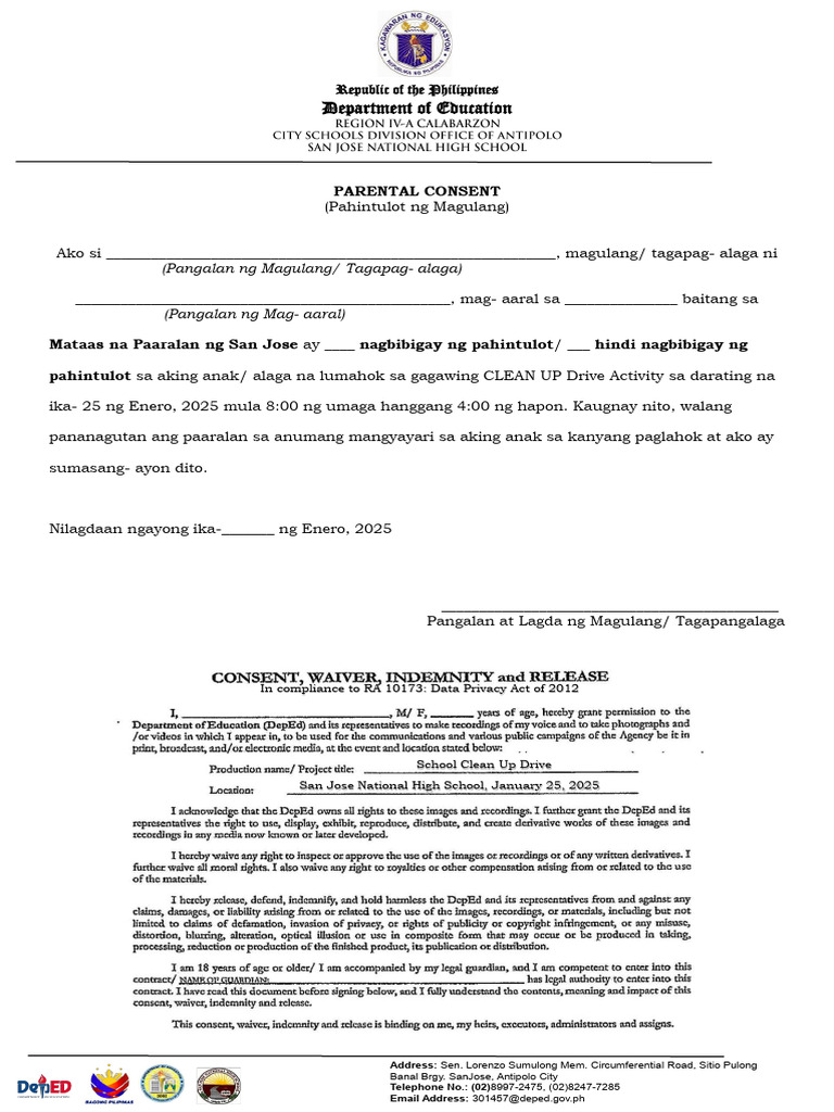 Parental Consent Clean Up Drive | PDF