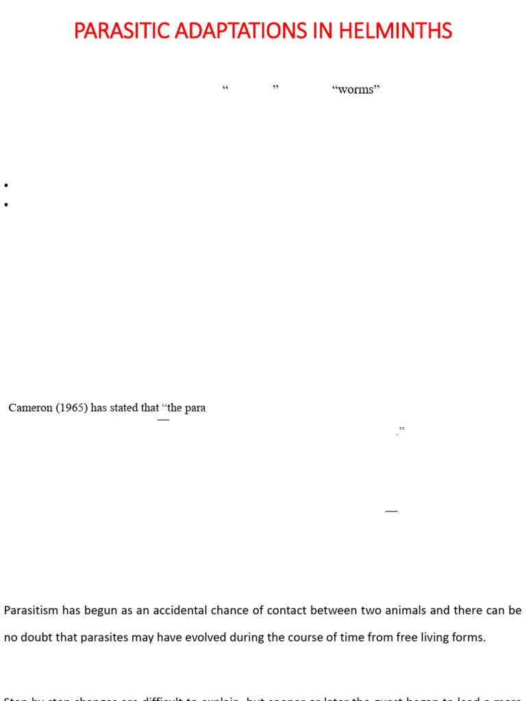 Parasitic Adaptations in Helminths 1 | PDF | Parasitism | Digestion