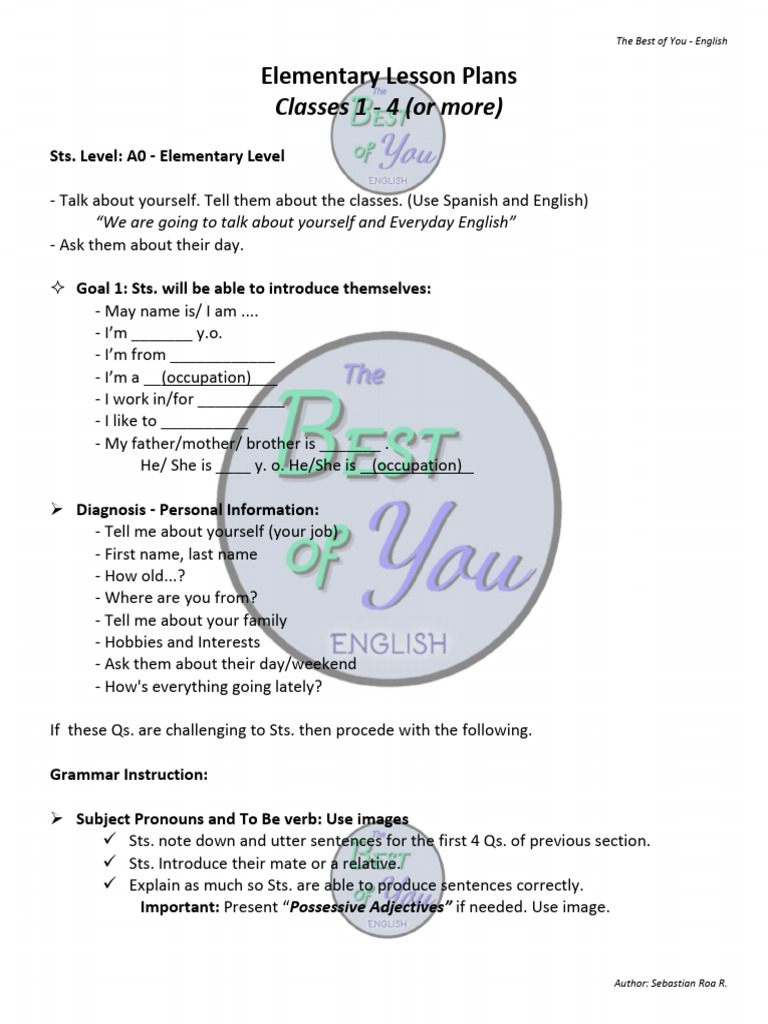 Elementary Lesson Plans - Goals 1 to 4 | PDF | Question | English Language