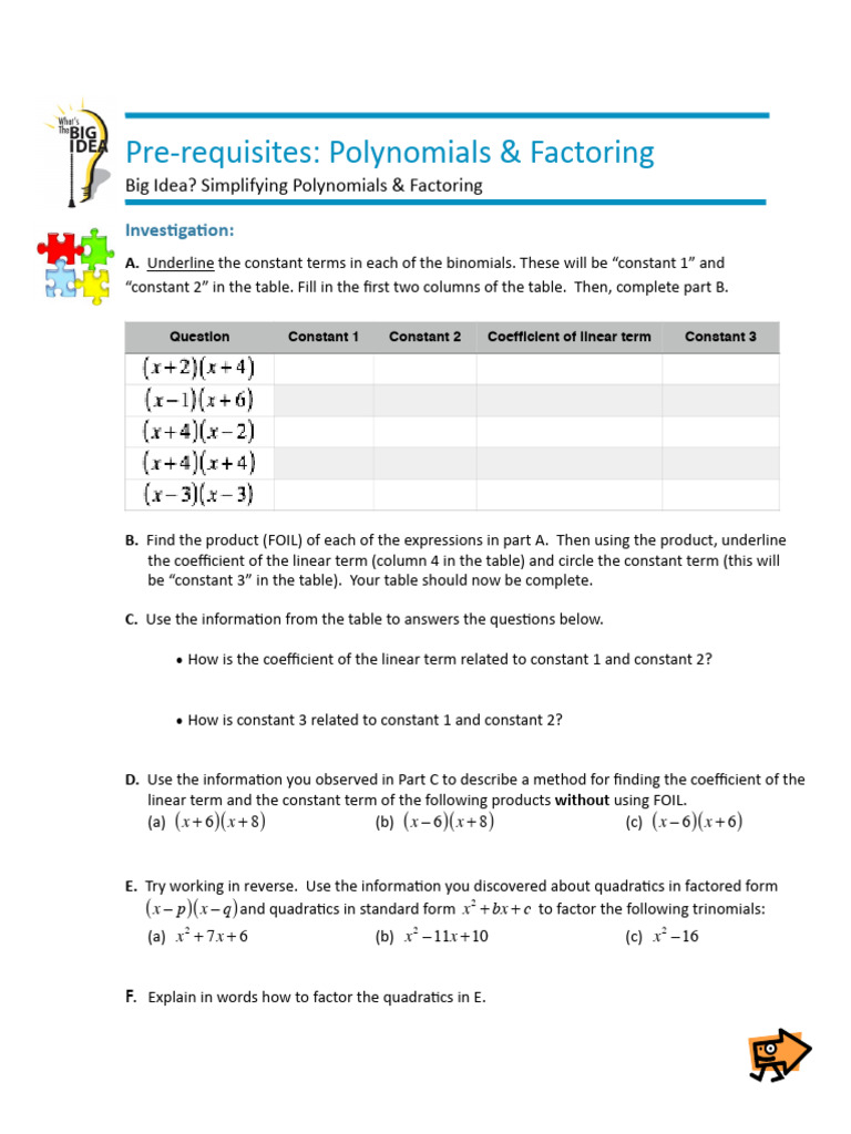 Polynomials & Factoring worksheet | PDF | Factorization | Polynomial