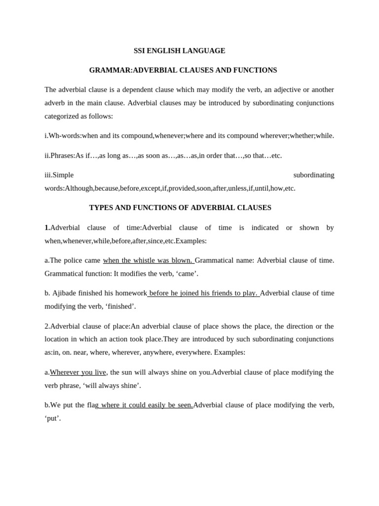 Adverbial Clauses and Functions | PDF | Adverb | Grammar