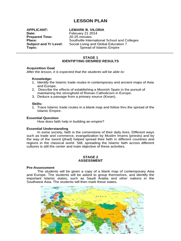 Islamic Empire Spread Lesson Plan | PDF | Caliphate | Quran