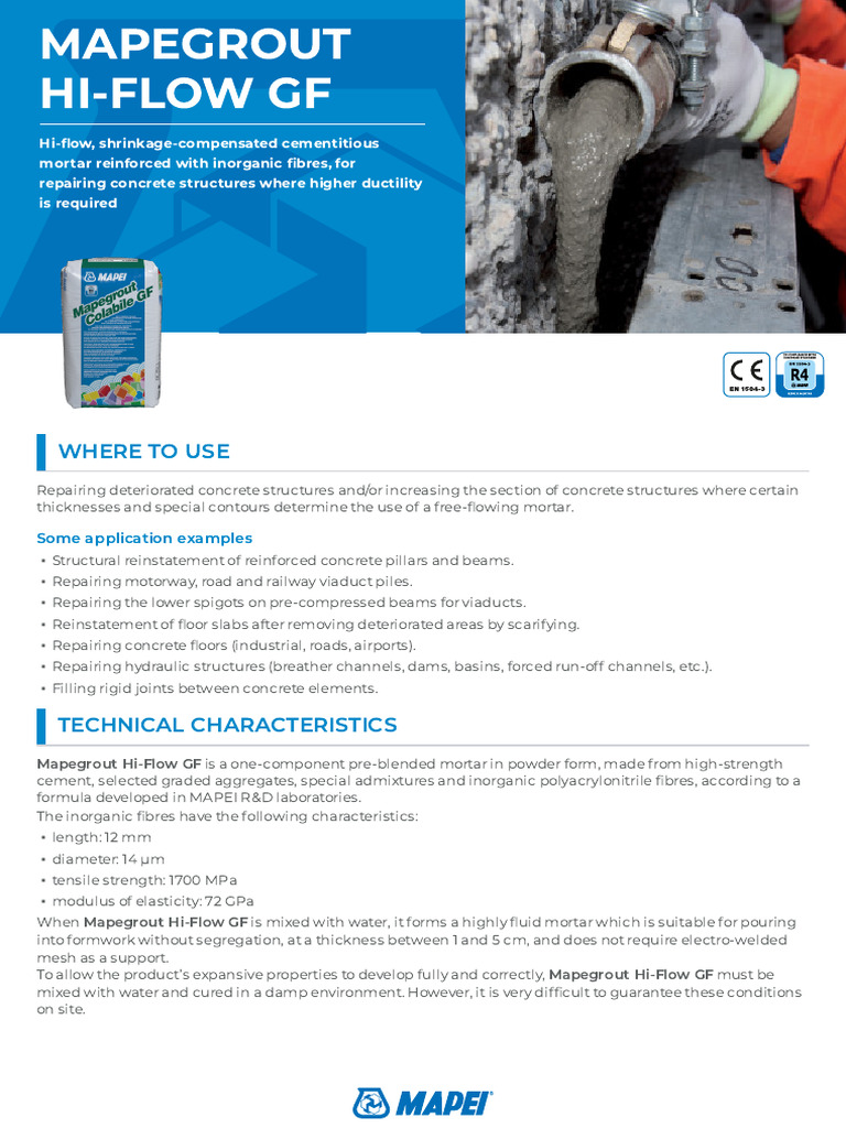 Mapegrout Hi-Flow GF Application Guide | PDF | Concrete | Mortar (Masonry)