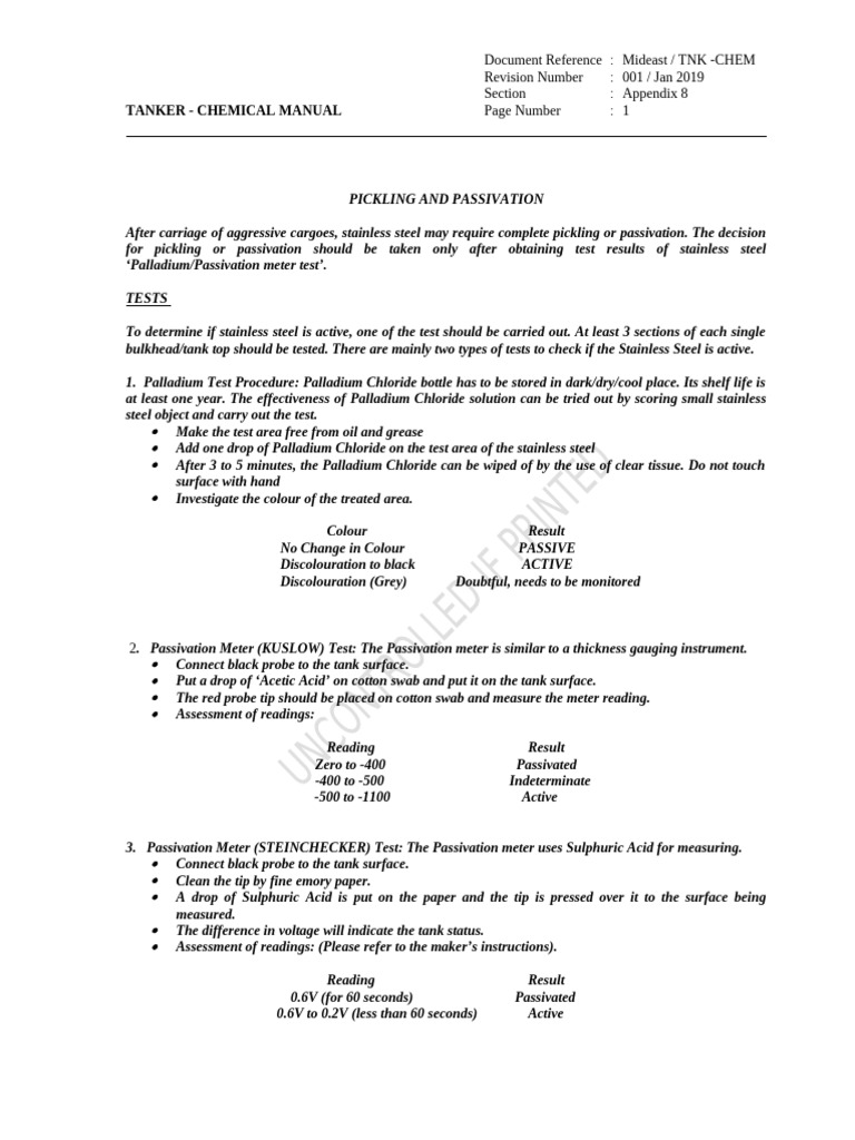 Z - Appendix 8 - Pickling and Passivation | PDF | Nitric Acid | Materials
