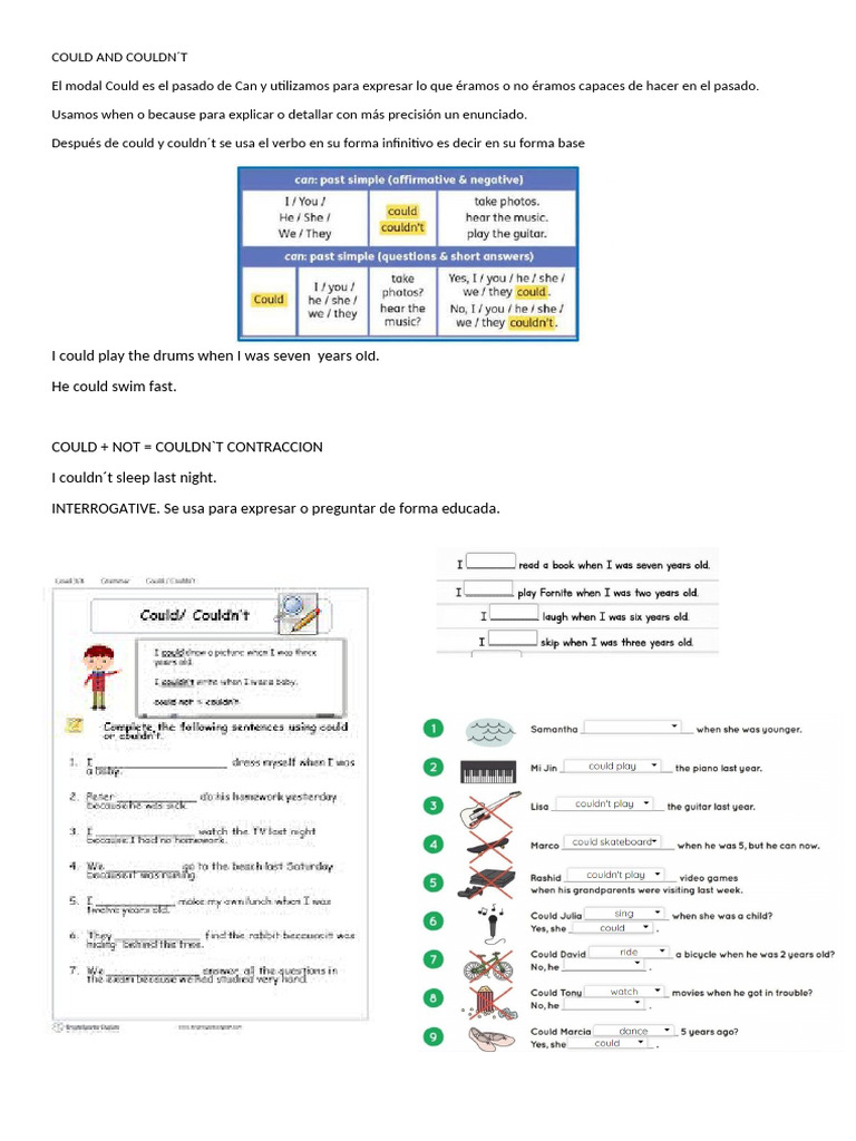 Uso de "Could" y "Couldn't" en inglés | PDF