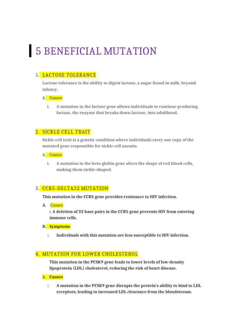 5 Beneficial Genetic Mutations Explained | PDF