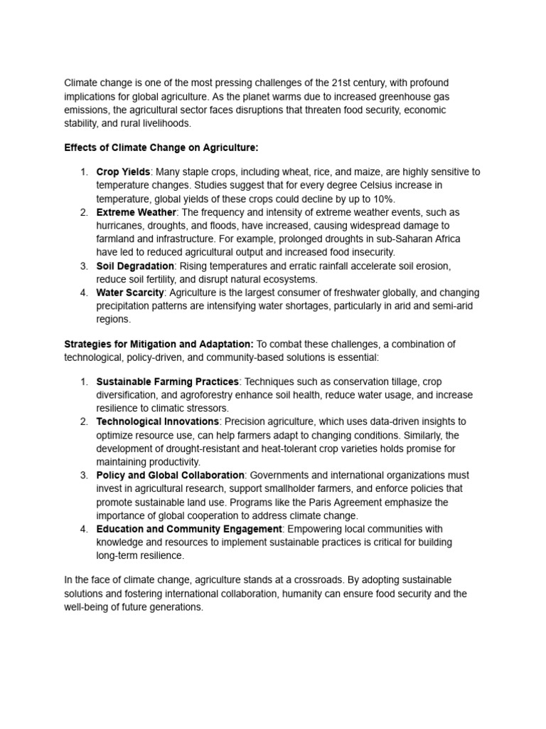 Impact of Climate Change on Agriculture | PDF | Agriculture | Climate ...