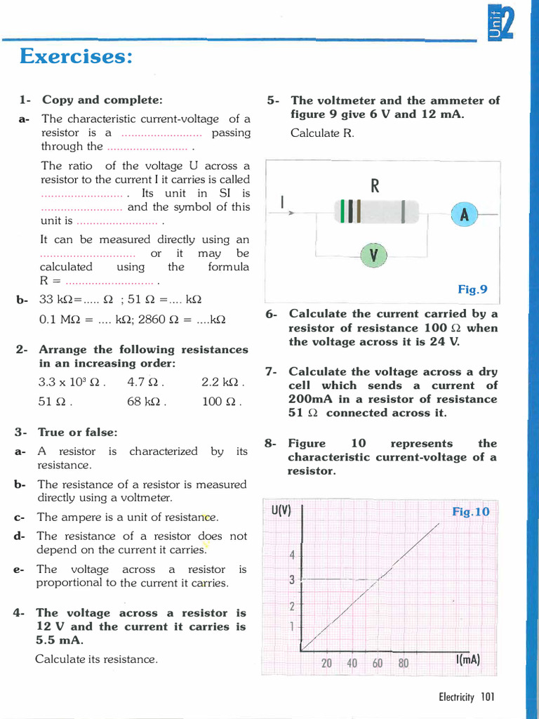Resistors Exercises - Physics TextBook | PDF | Resistor | Voltage